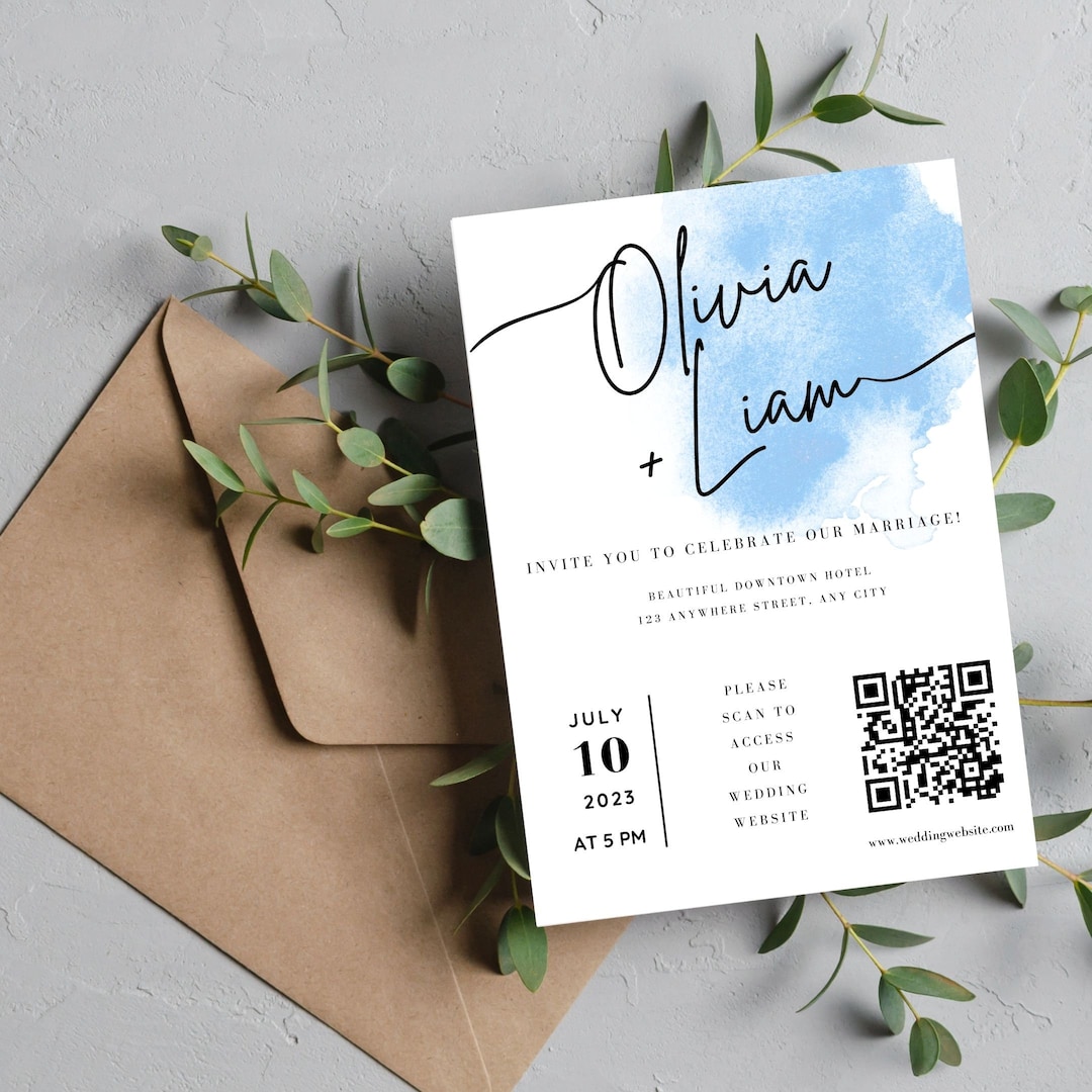 Modern Wedding Invitation With QR Code, Wedding Website Invite, Simple ...