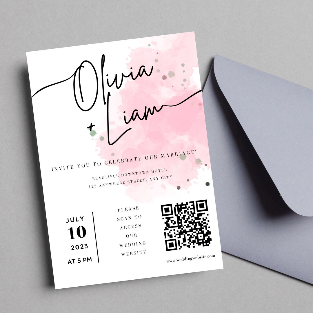 Modern Wedding Invitation With Qr Code Wedding Website Etsy