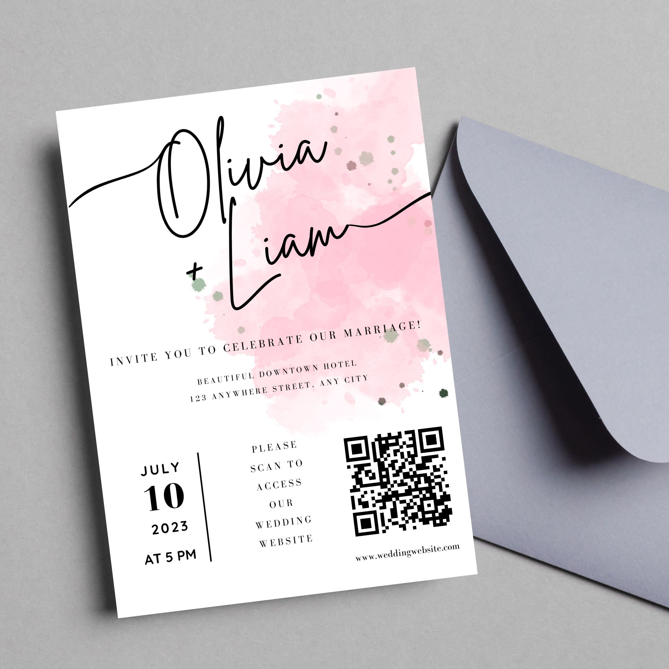 Invitación de boda moderna con código QR, invitación al sitio web de la ...