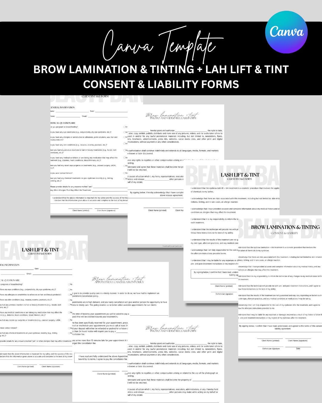 Lash Lift and Tint Consent Form, Brow Lamination Form, Makeup Artist ...