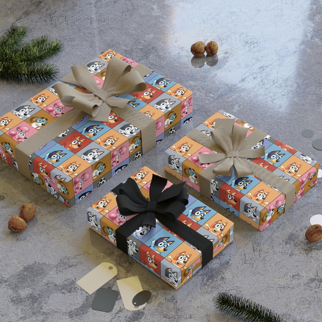 Bluey and Friends Wrapping Paper - Colorful Brady Bunch Design ...