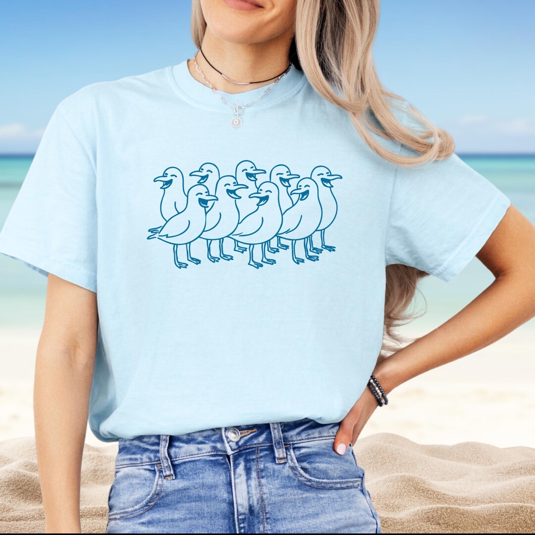 Seagulls Laughing Shirt, Coastal Birds Tee, Beach Line Art Top, Ocean ...