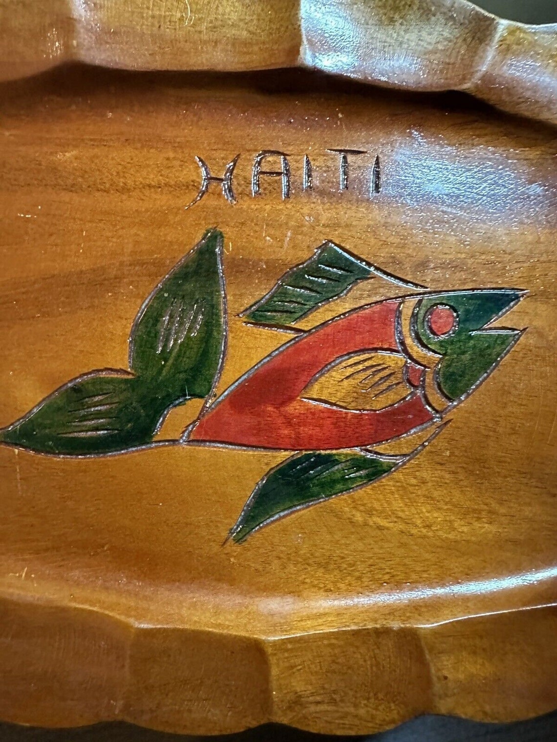 Haiti Wooden Tray Platter Plate Carved Fish Design Folk Art Painted ...