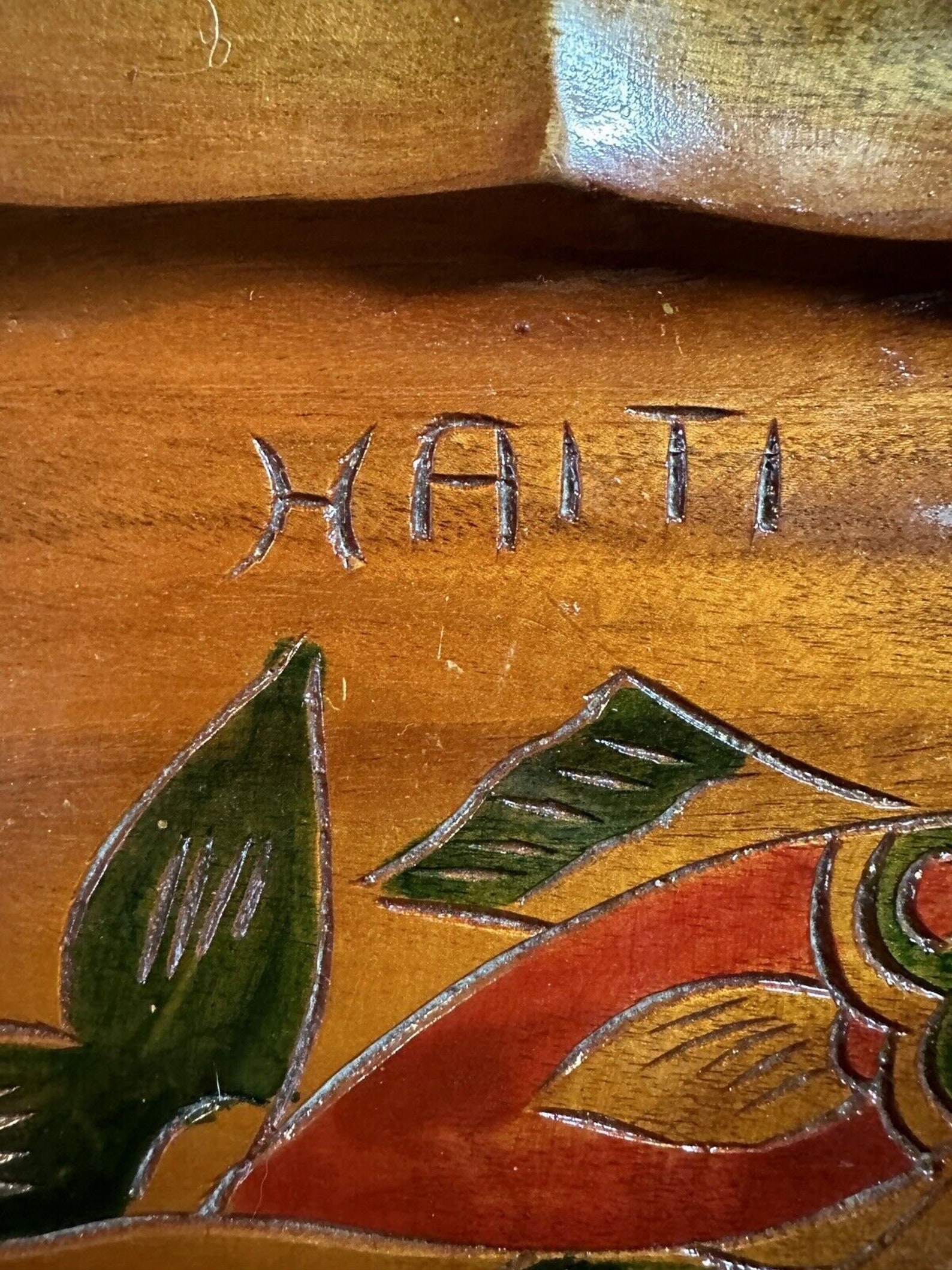 Haiti Wooden Tray Platter Plate Carved Fish Design Folk Art Painted ...