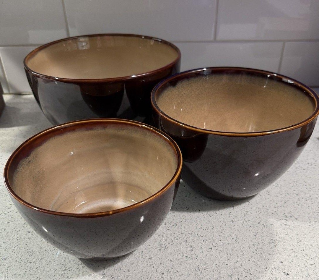 Sango Nova Brown 4933 Nesting Mixing Bowls 7" 8" 9" Dishwasher ...