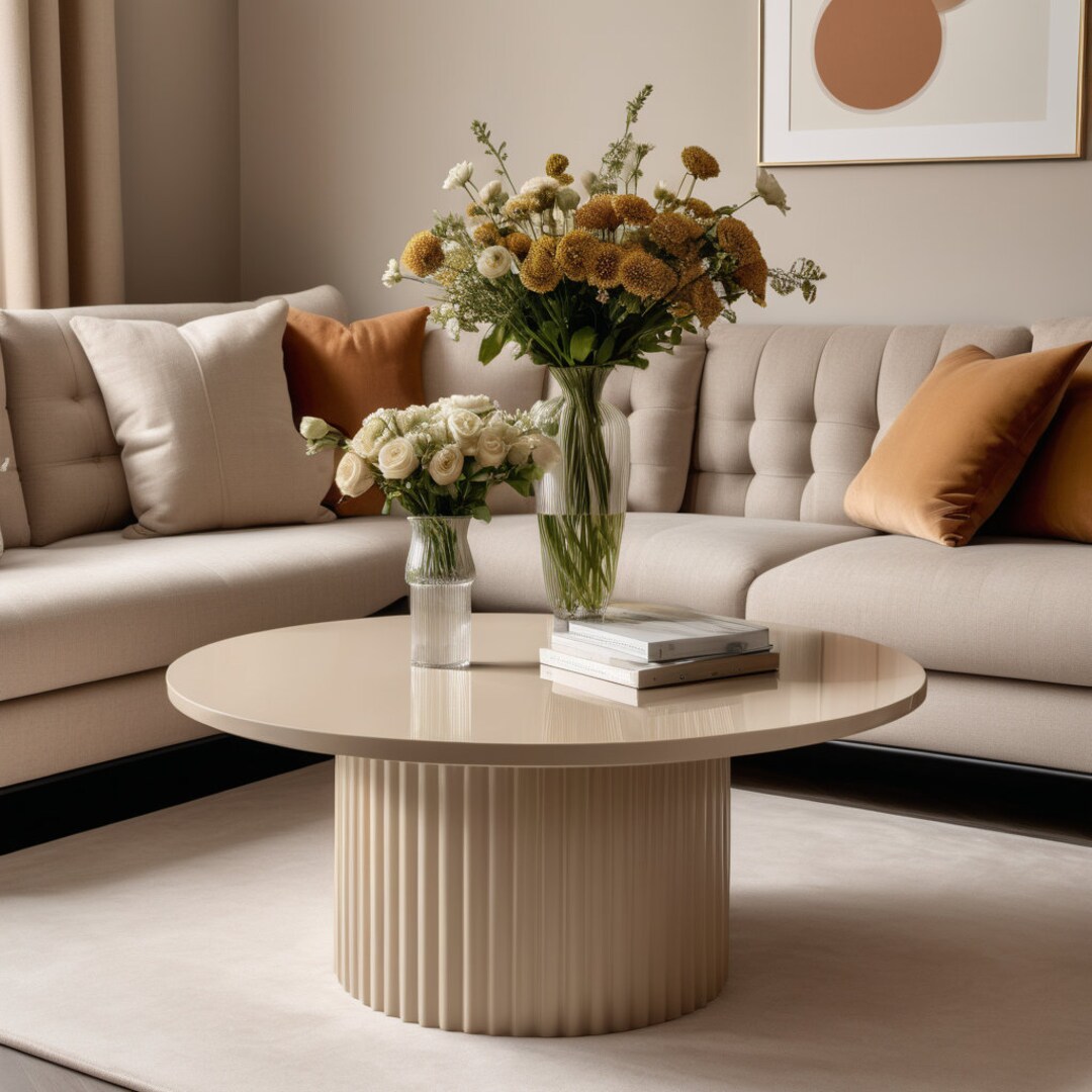 Customisable Handmade Circle Dowel Wooden Fluted Coffee Table - Etsy
