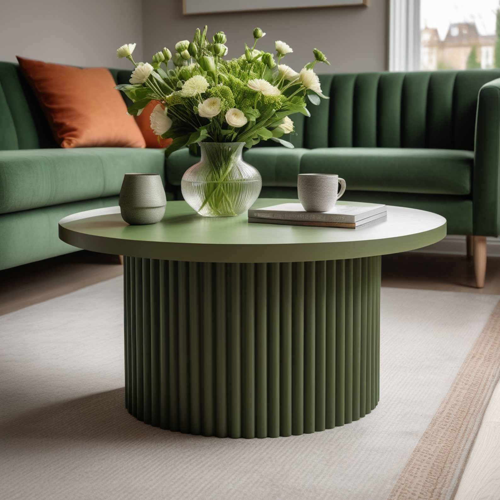 Customisable Handmade Circle Dowel Wooden Fluted Coffee Table - Etsy
