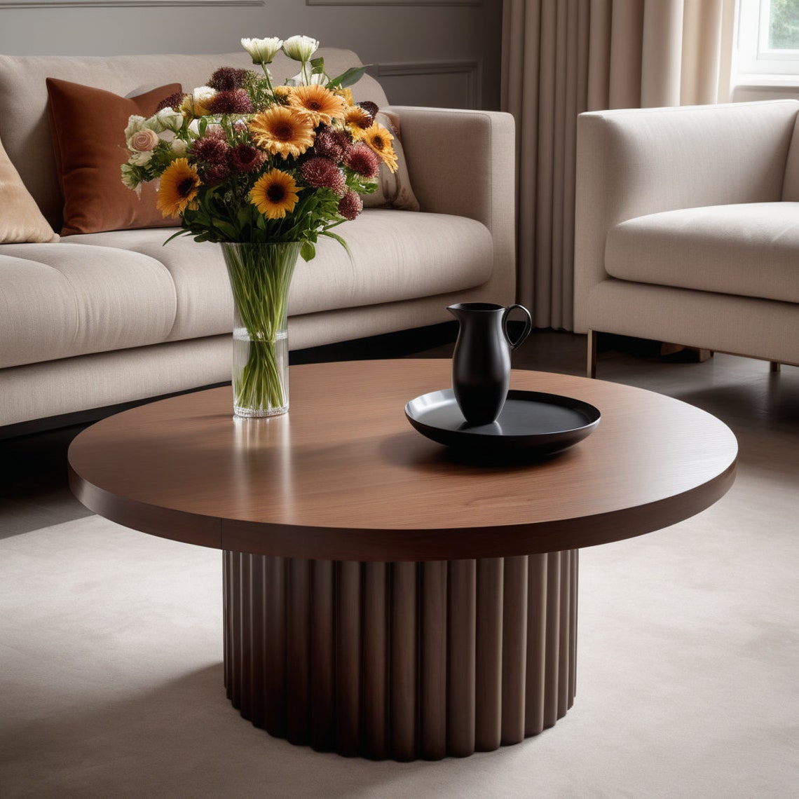 Customisable Handmade Circle Dowel Wooden Fluted Coffee Table - Etsy