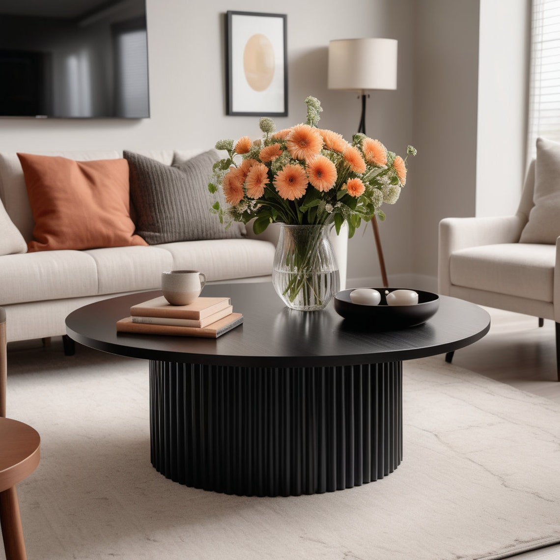 Customisable Handmade Circle Dowel Wooden Fluted Coffee Table - Etsy