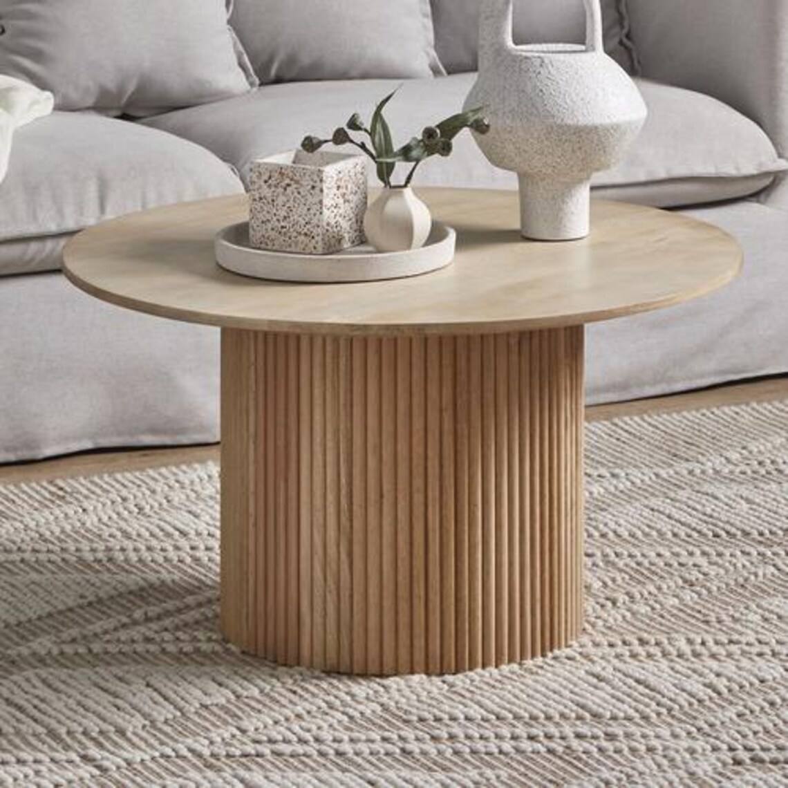Customisable Handmade Circle Dowel Wooden Fluted Coffee Table - Etsy