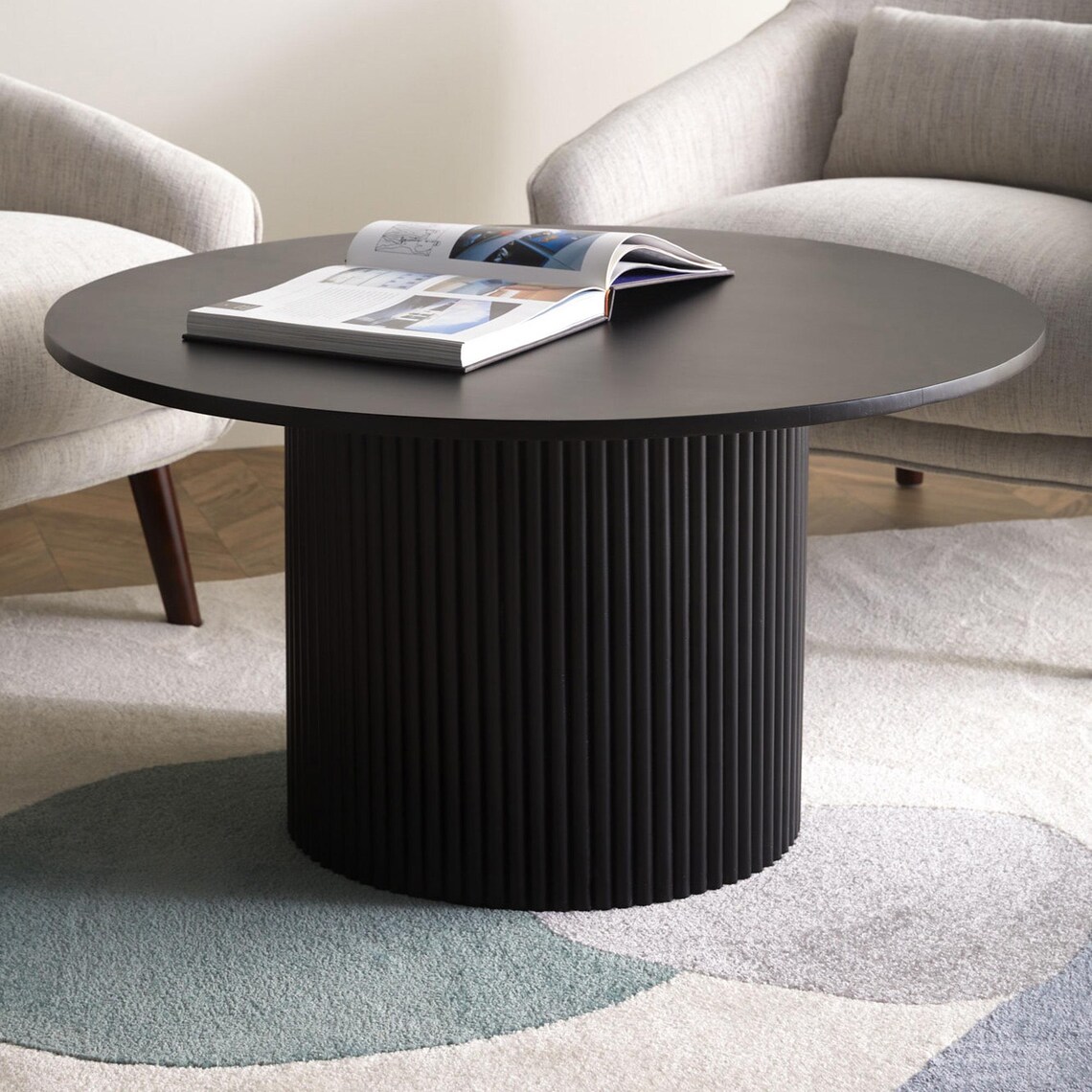 Customisable Handmade Circle Dowel Wooden Fluted Coffee Table - Etsy