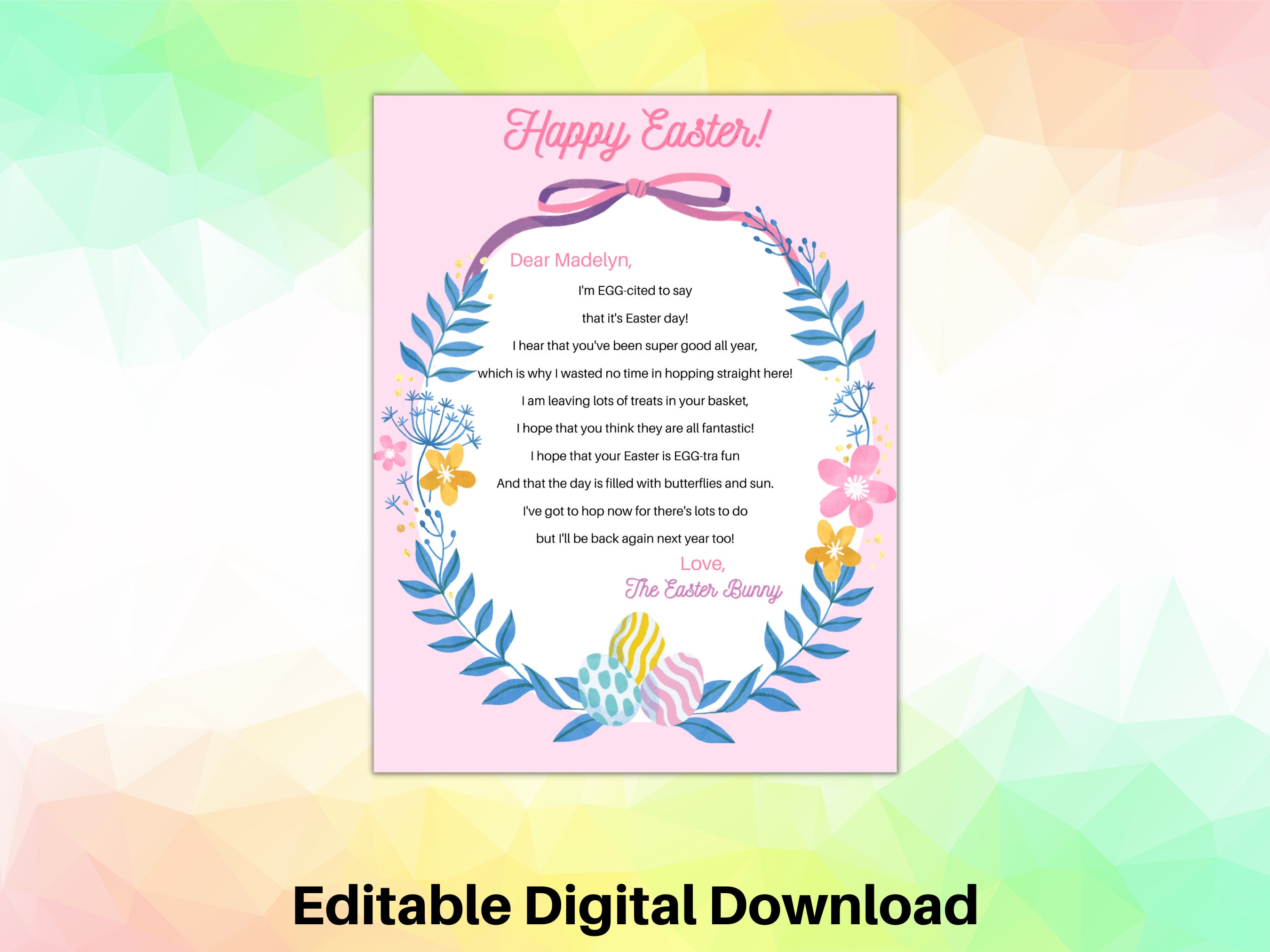 EDITABLE Easter Bunny Letter - Etsy