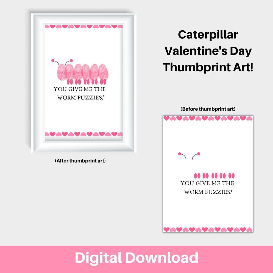Caterpillar Valentines Thumbprint Art - Etsy