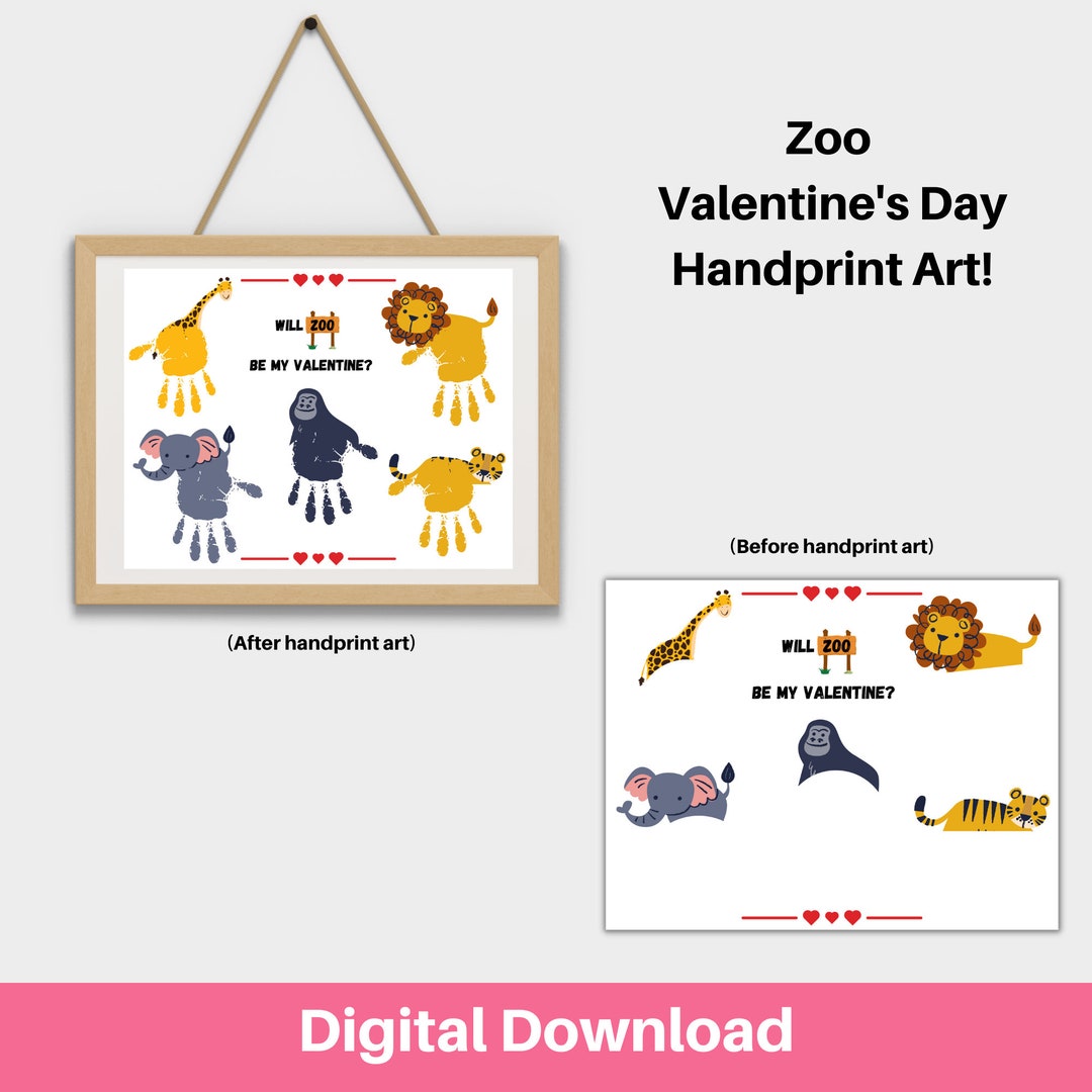 Zoo Animals Valentines Handprint Art - Etsy