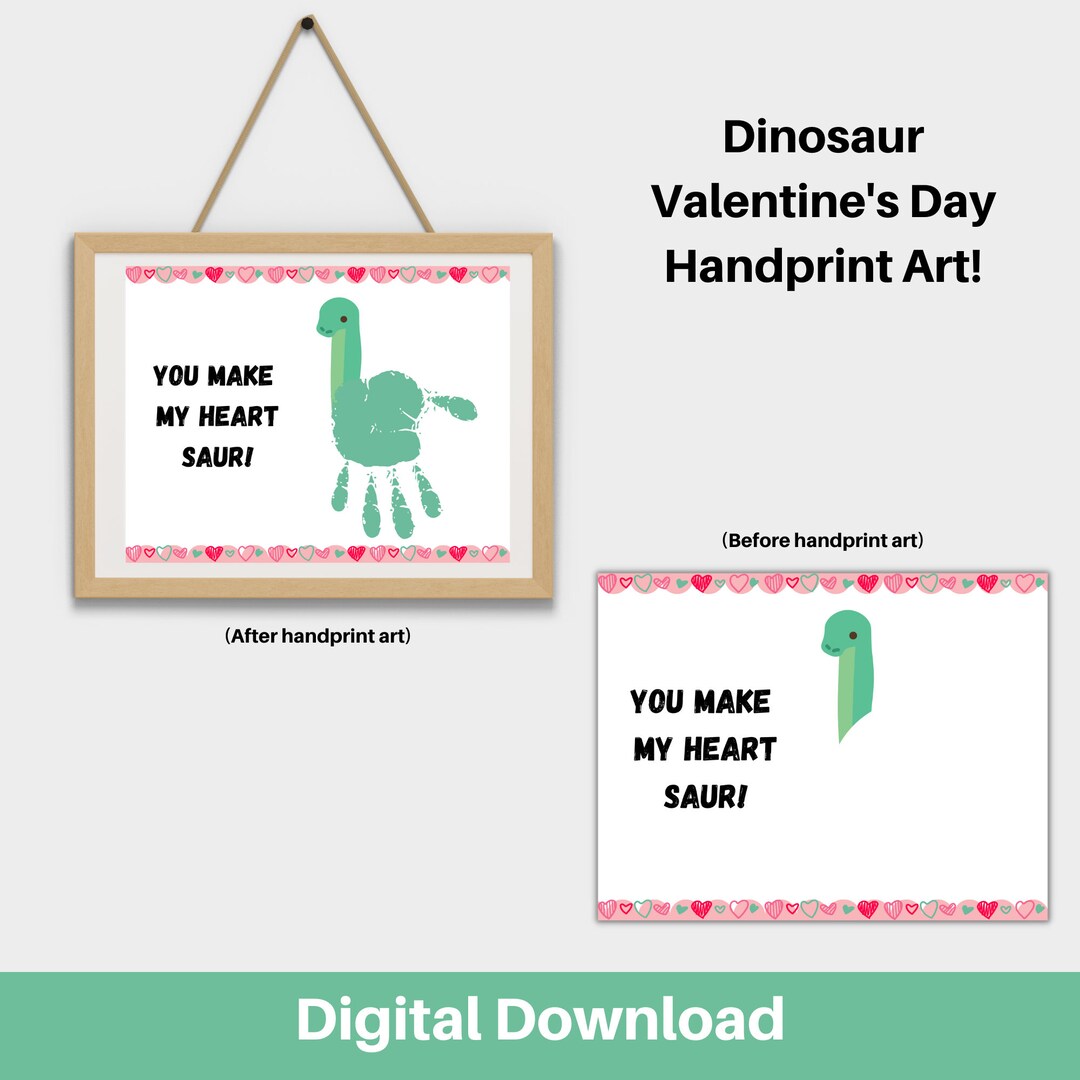 Dinosaur Valentines Handprint Art #2 - Etsy