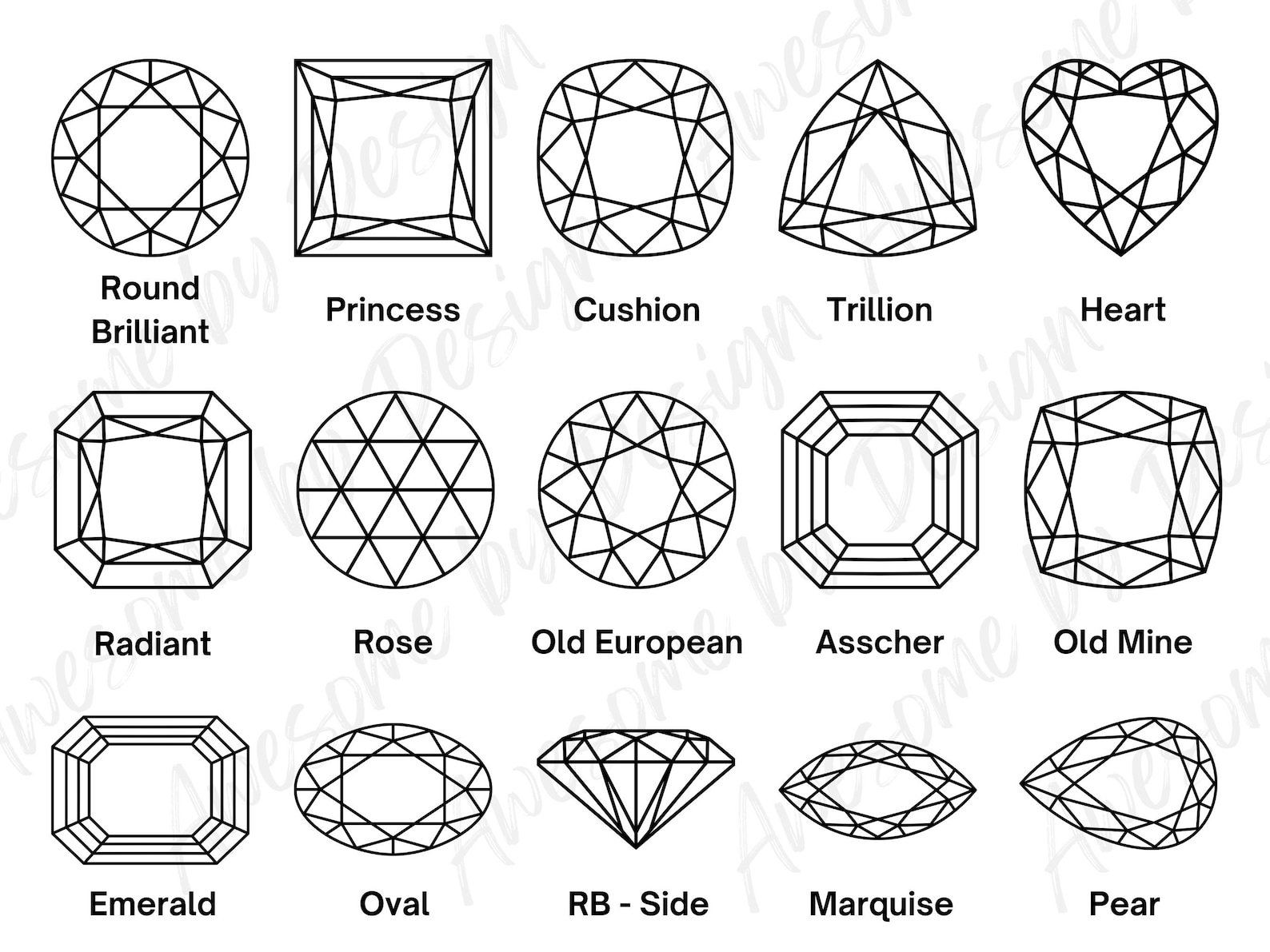 Diamond SVG, Gems SVG, Diamond Outline SVG Files for Silhouette Cameo ...