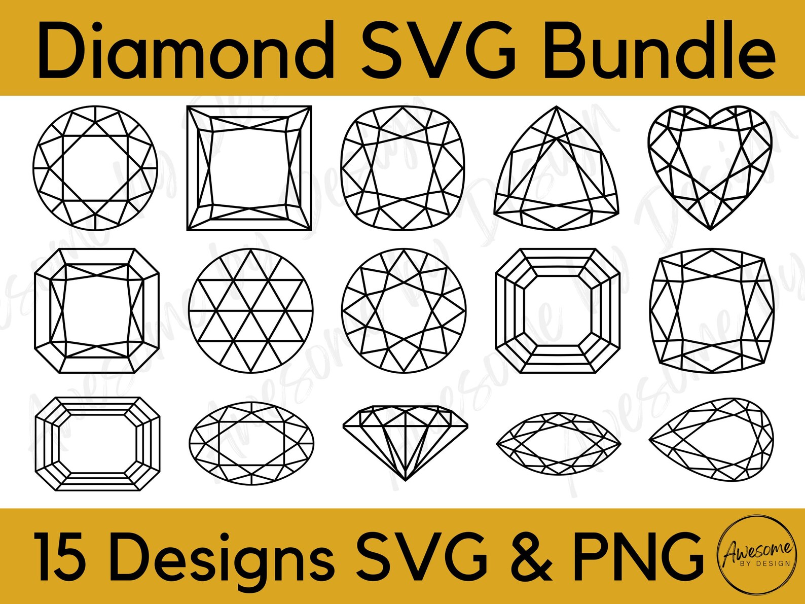 Diamond SVG, Gems SVG, Diamond Outline SVG Files for Silhouette Cameo ...