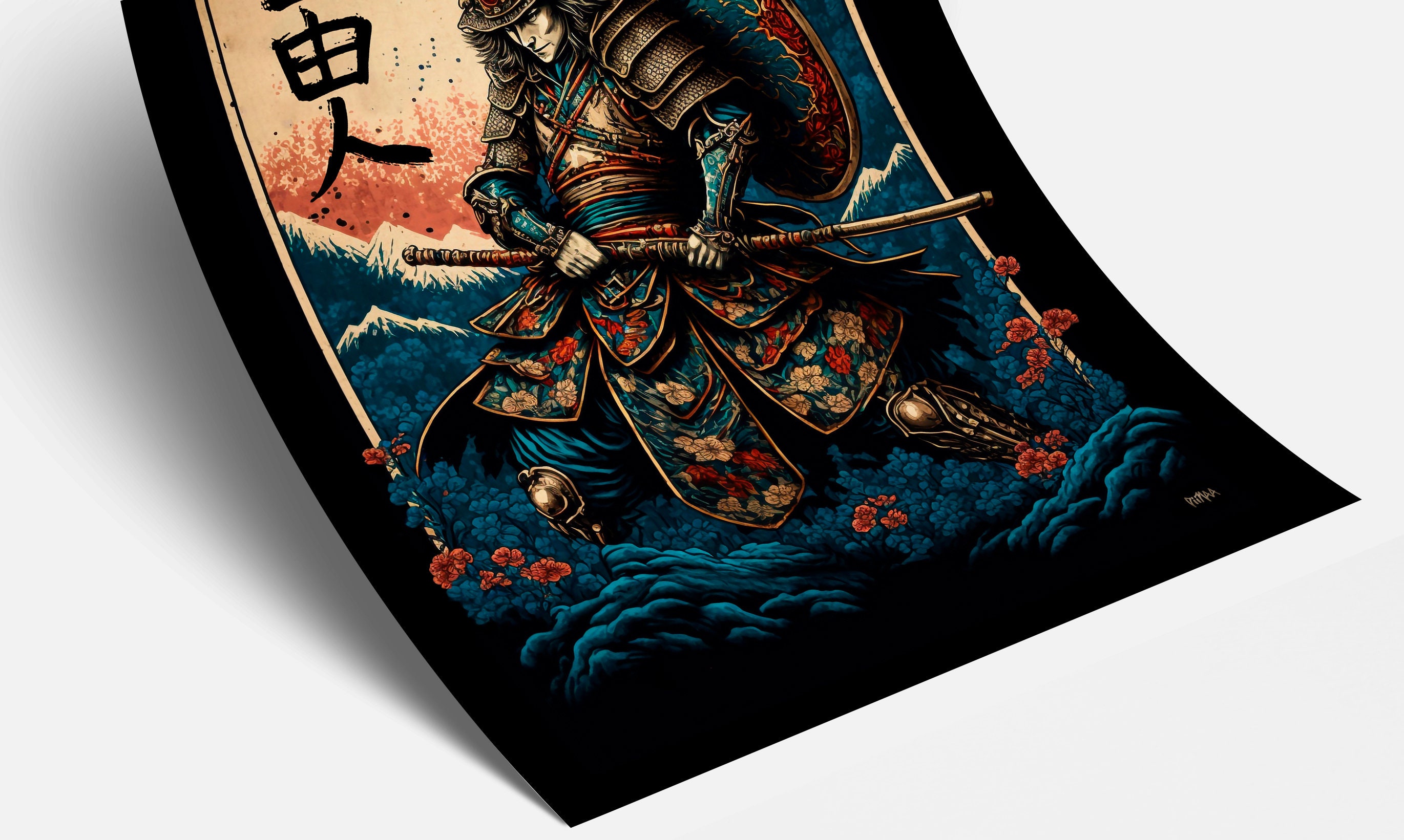 SAMURAI Mount Fuji & JAPANESE Spirit of Freedom Wall ART, Asiatic ...