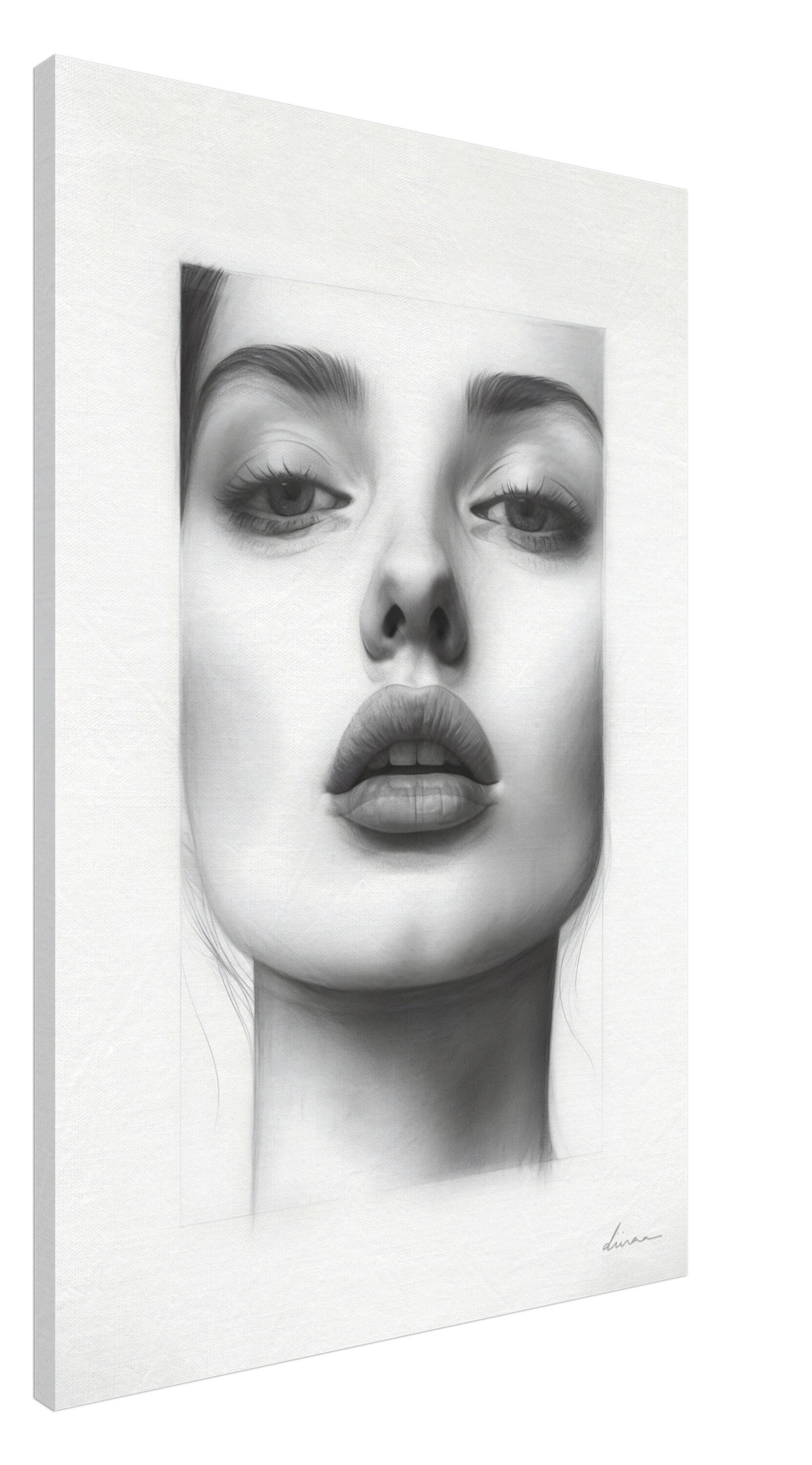 Black and White WOMAN FACE PORTRAIT in Charcoal Style Minimalist Simple ...