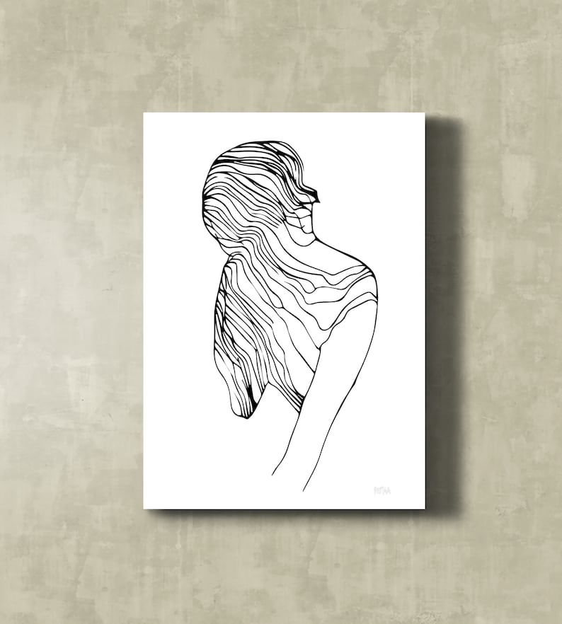 Black and White SILHOUETTE WOMAN Wall ART - Minimalist Woman Trace Wall ...