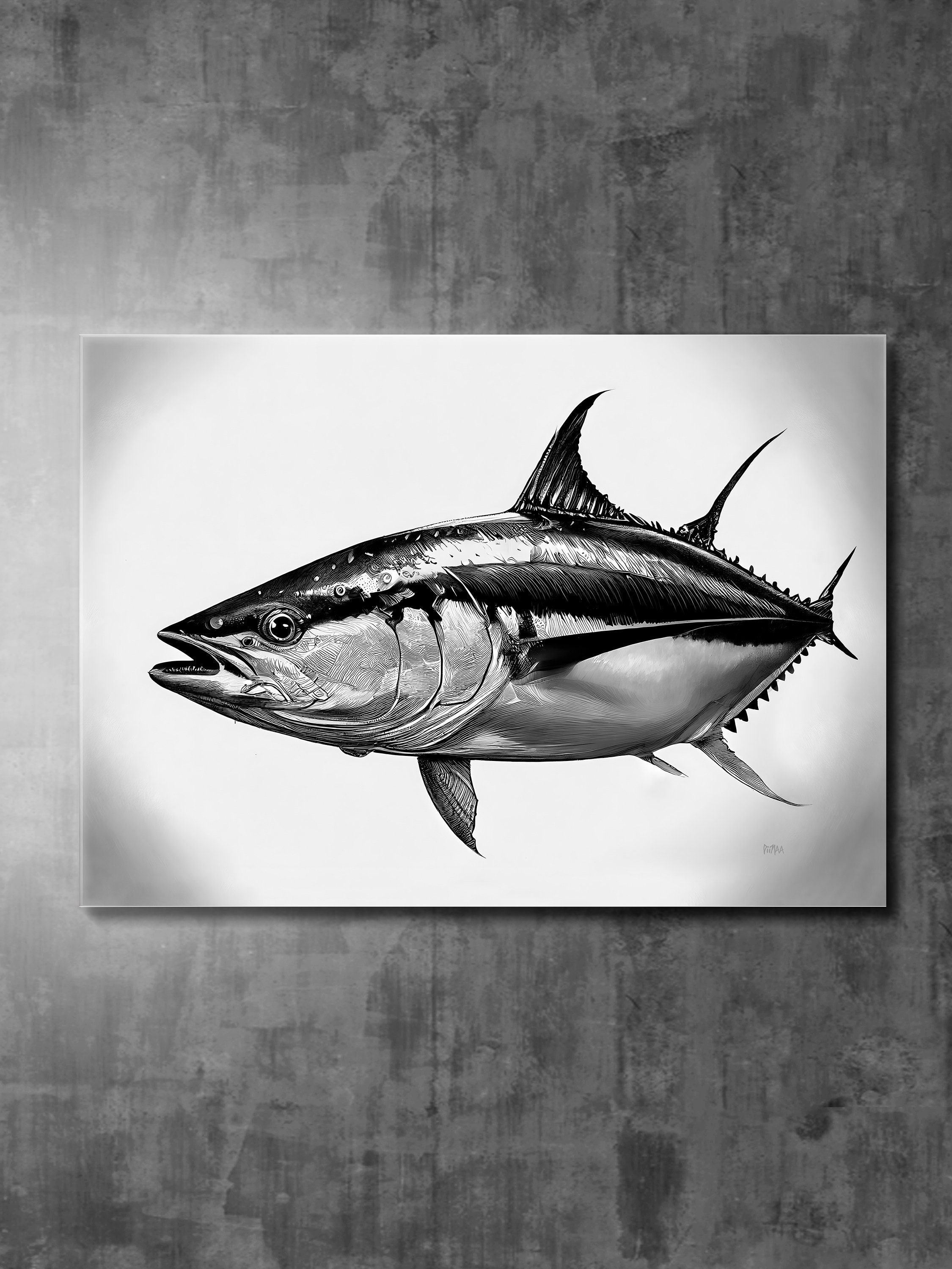 TUNA Illustration Ink Work PAINTING Digital OCEAN Life Biology Wall Art ...