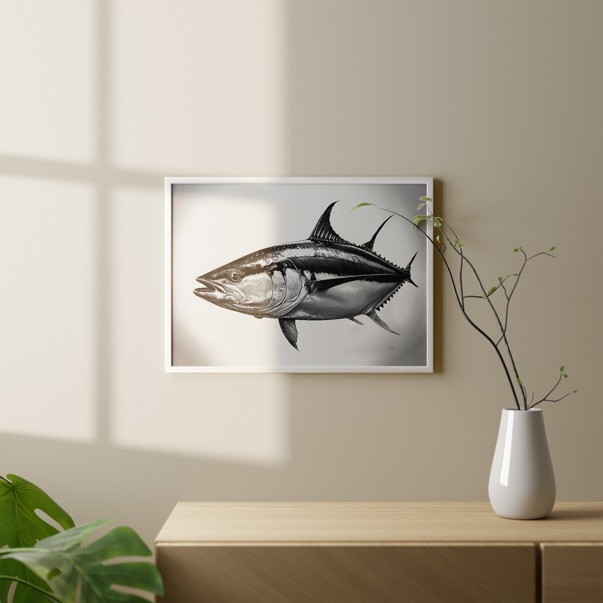 TUNA Illustration Ink Work PAINTING Digital OCEAN Life Biology Wall Art ...