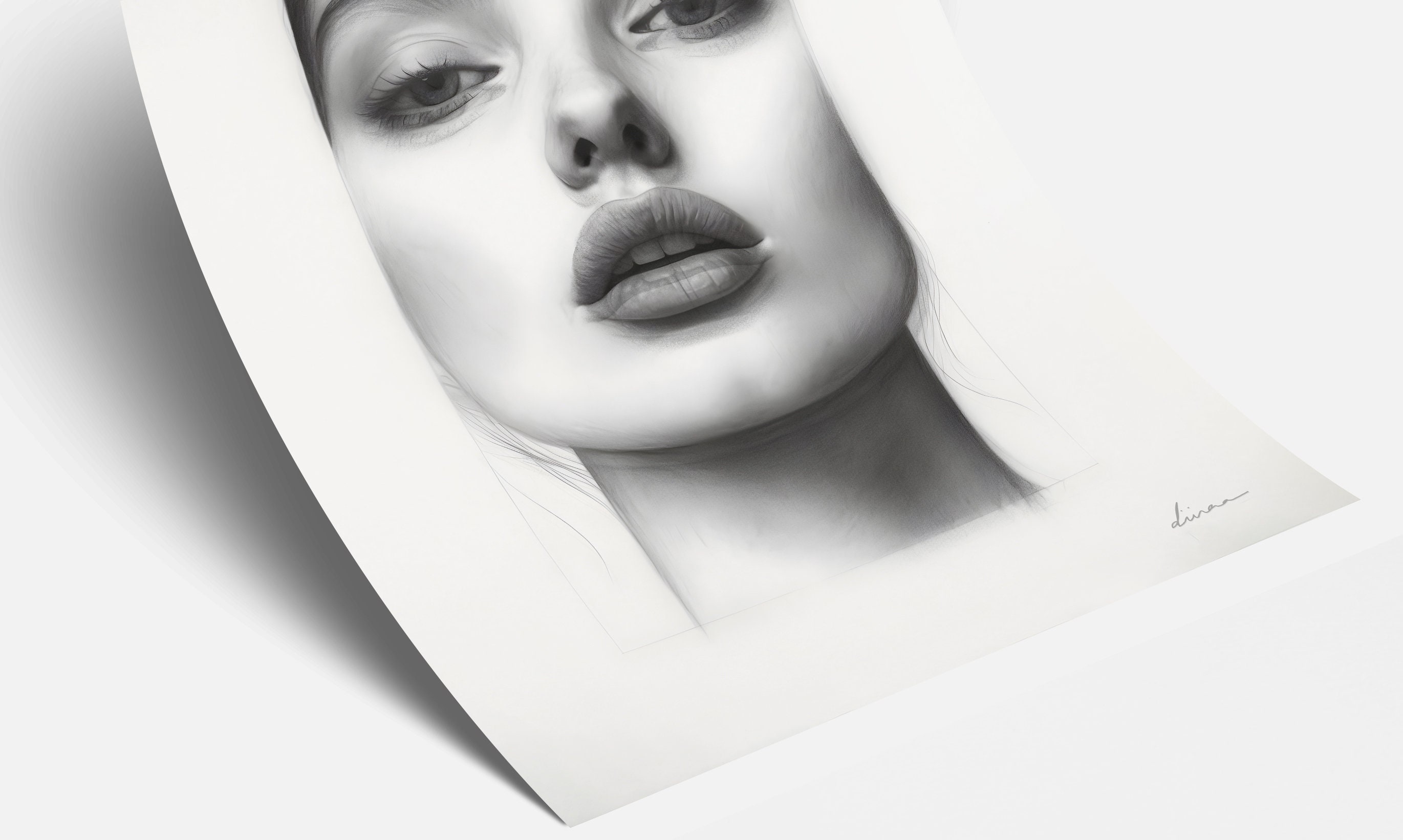 Black and White WOMAN FACE PORTRAIT in Charcoal Style Minimalist Simple ...