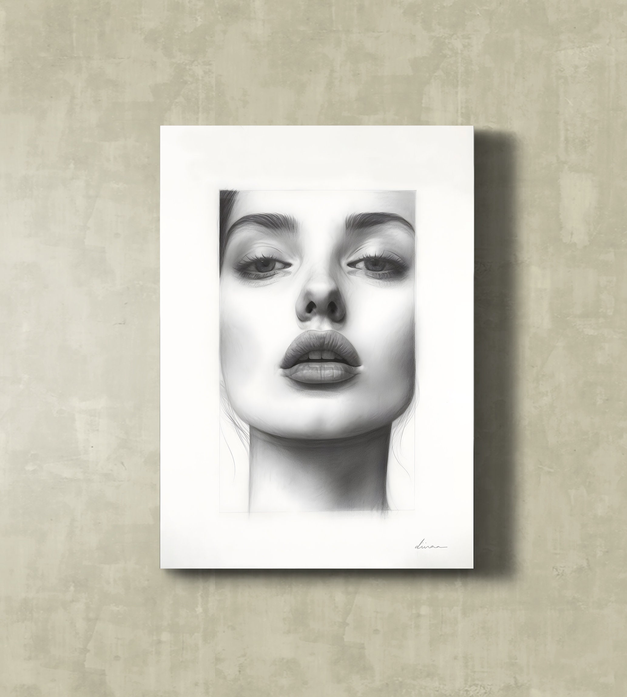 Black and White WOMAN FACE PORTRAIT in Charcoal Style Minimalist Simple ...