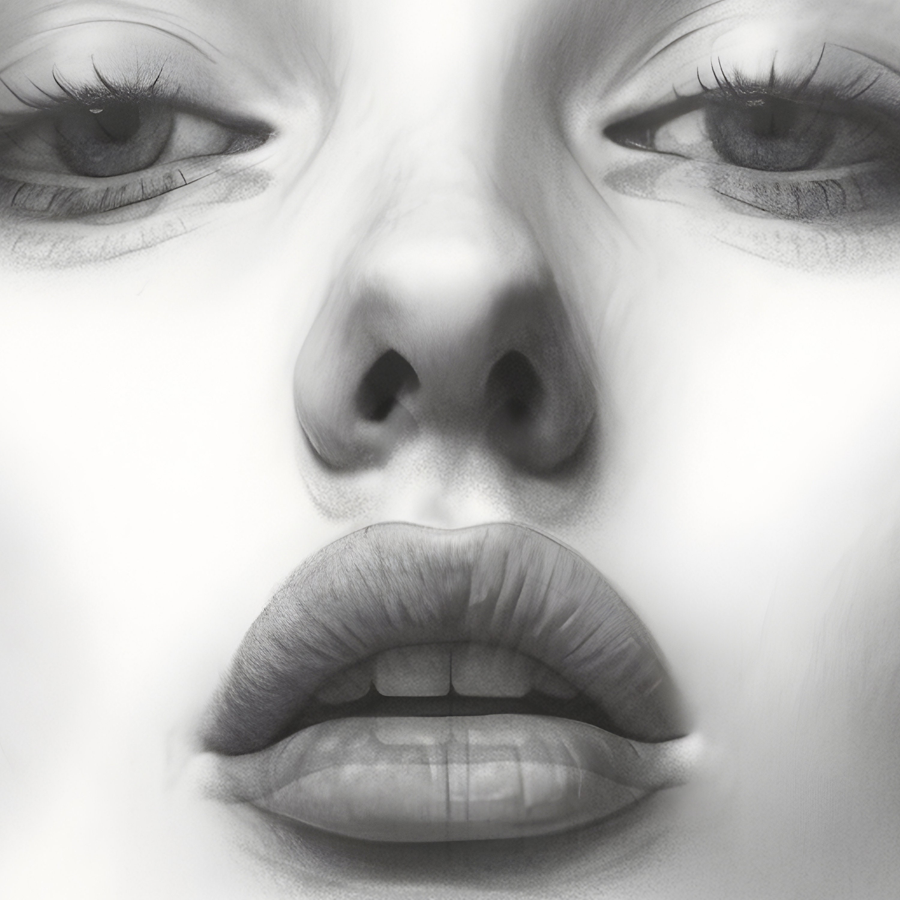 Black and White WOMAN FACE PORTRAIT in Charcoal Style Minimalist Simple ...