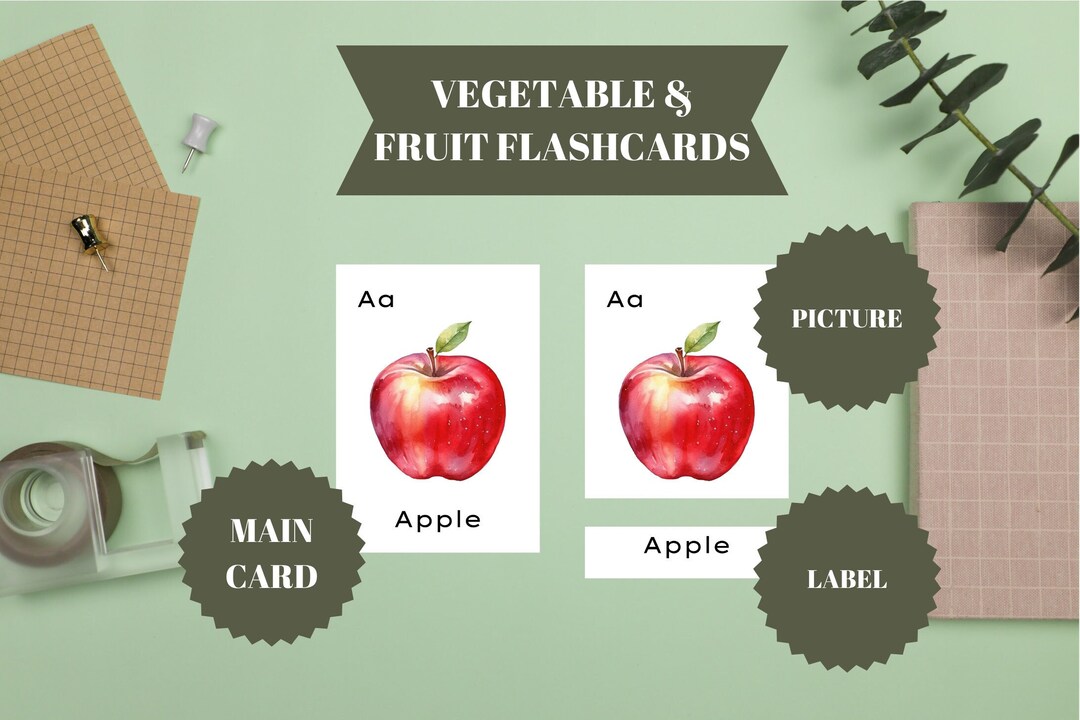 Fruit Flash Cards-vegetables Flash Cards-educational Learning Set ...