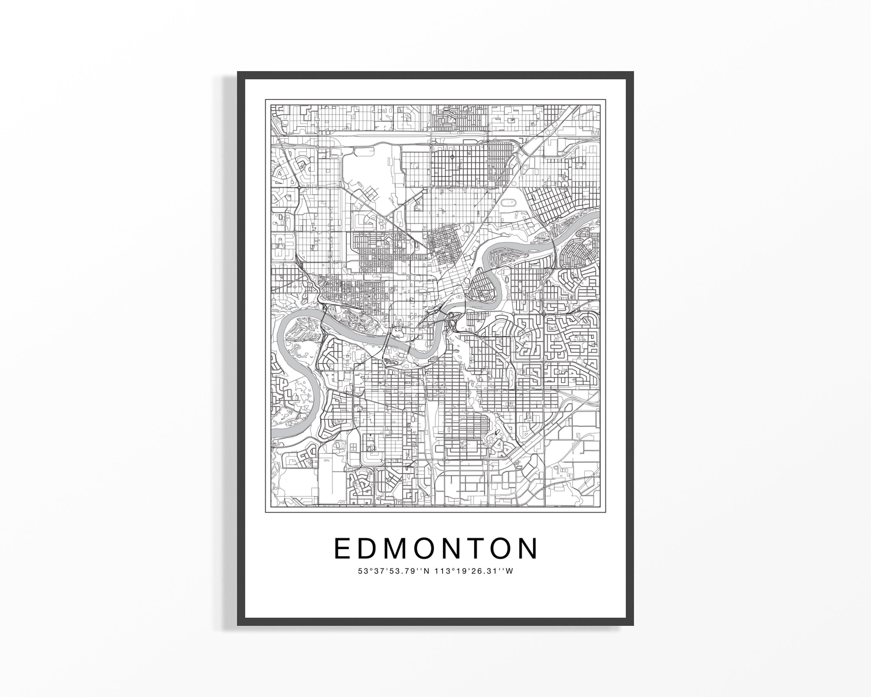Edmonton AB, Canada City Map Printable Black and White Minimalist ...
