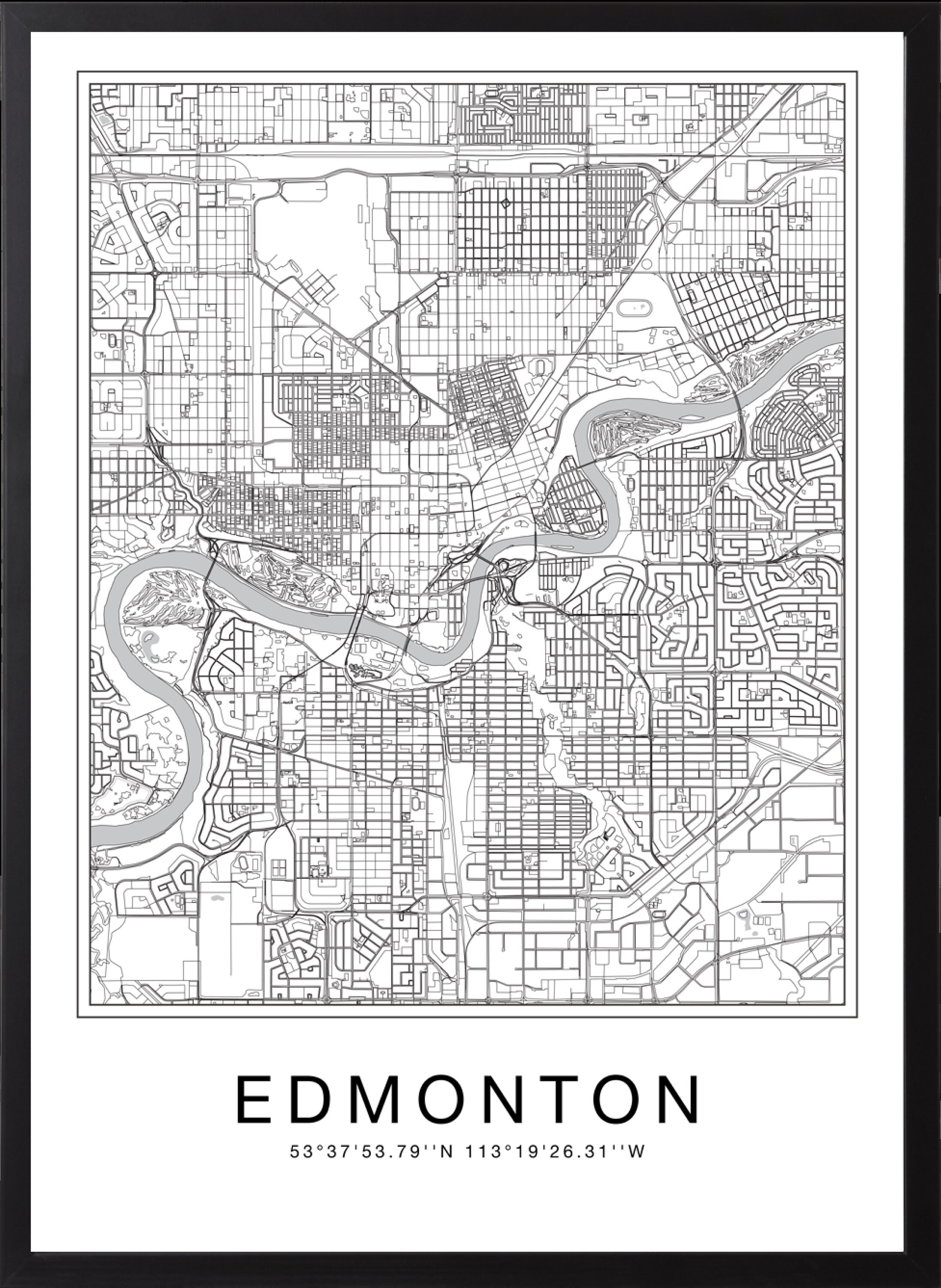 Edmonton AB, Canada City Map Printable Black and White Minimalist ...