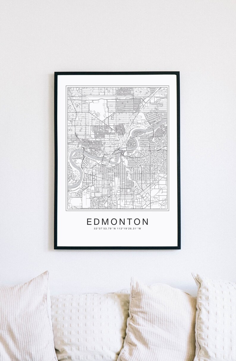 Edmonton AB Canada City Map Printable Black and White - Etsy