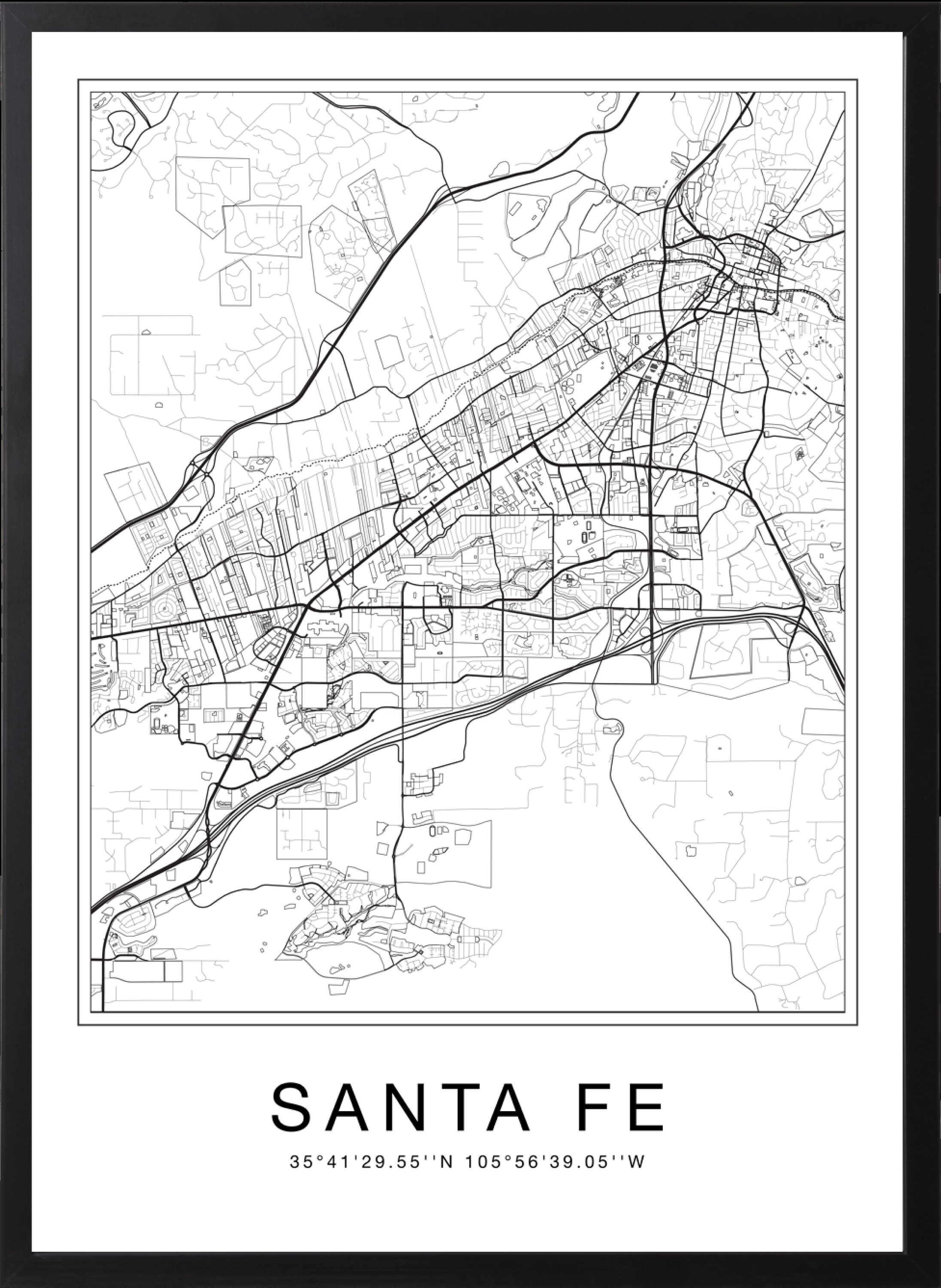 SANTA FE City Map Printable Black and White Minimalist Artwork - Etsy