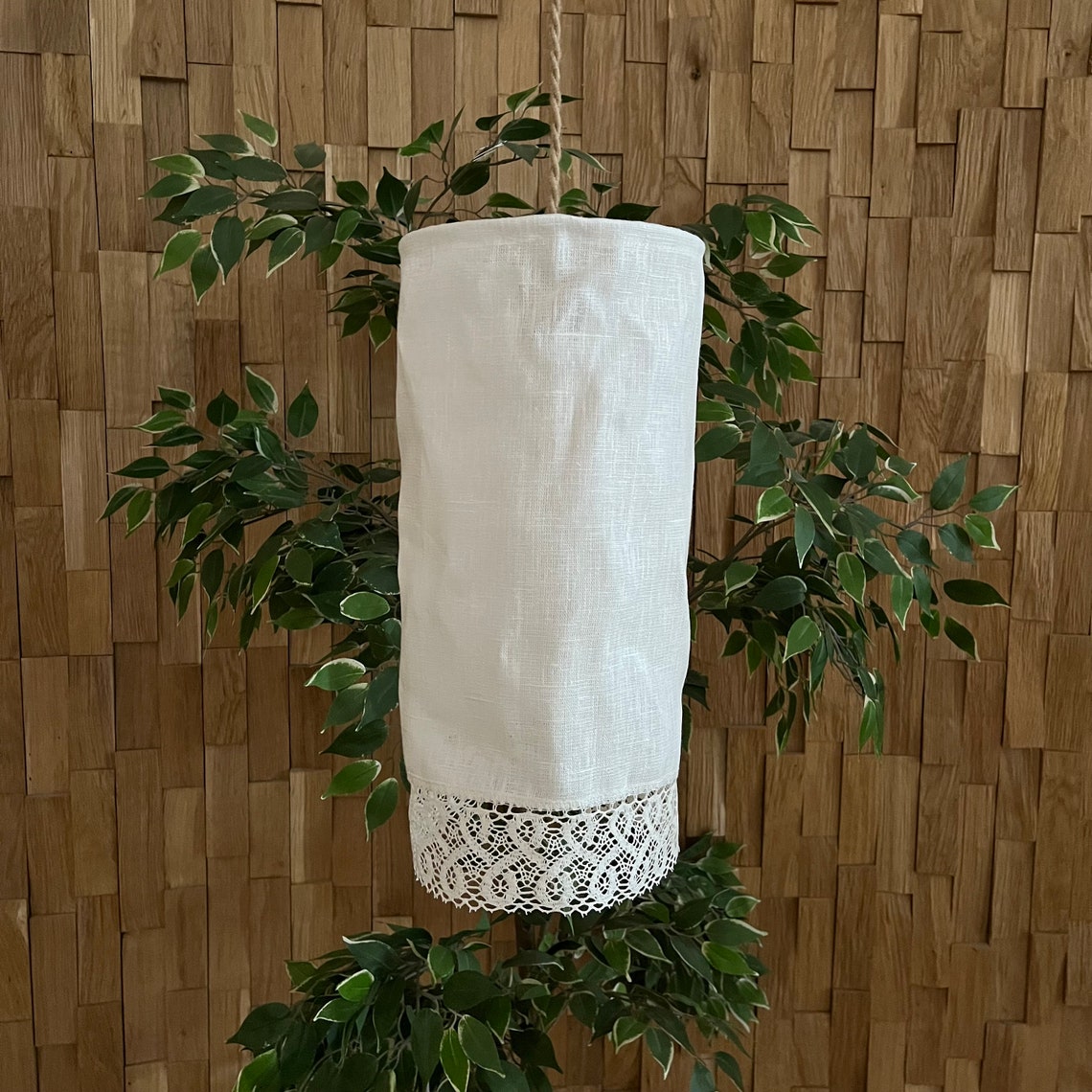 Lace Lamp Shade SOFIA, Linen Fabric Ceiling Light, Long Narrow Lantern ...