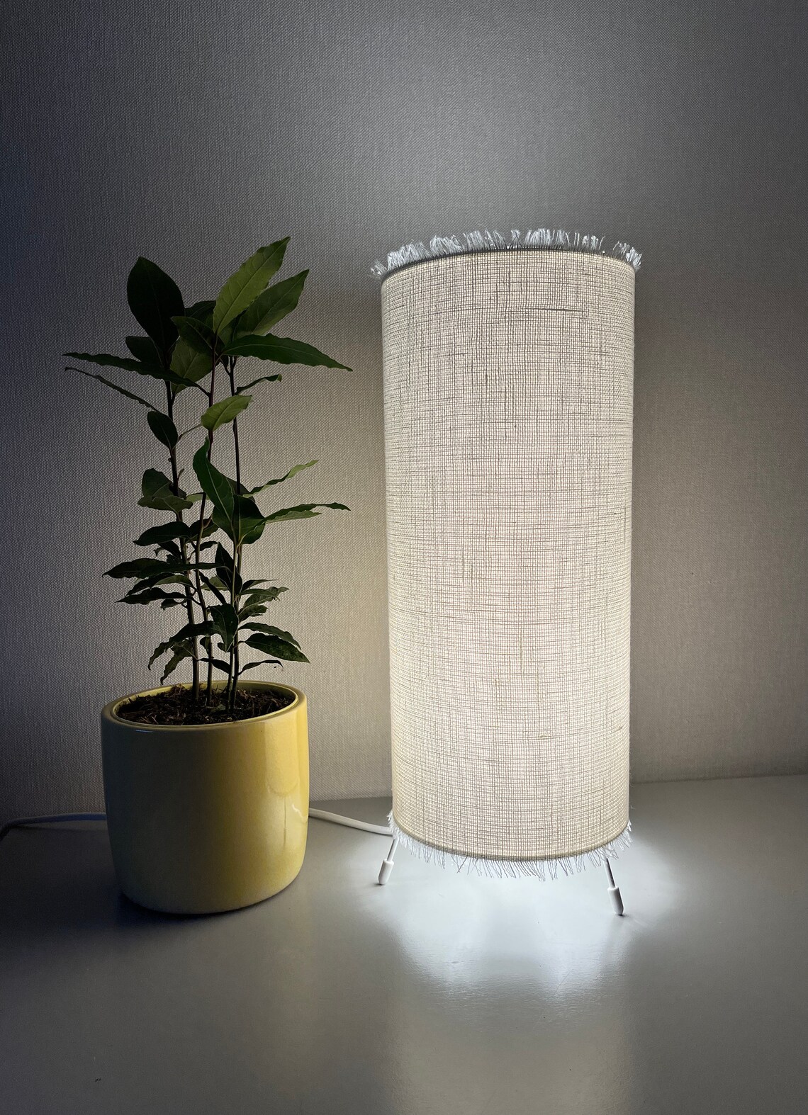 Linen Table Lamp / Small Floor Lamp / Cylindrical Lamp / - Etsy