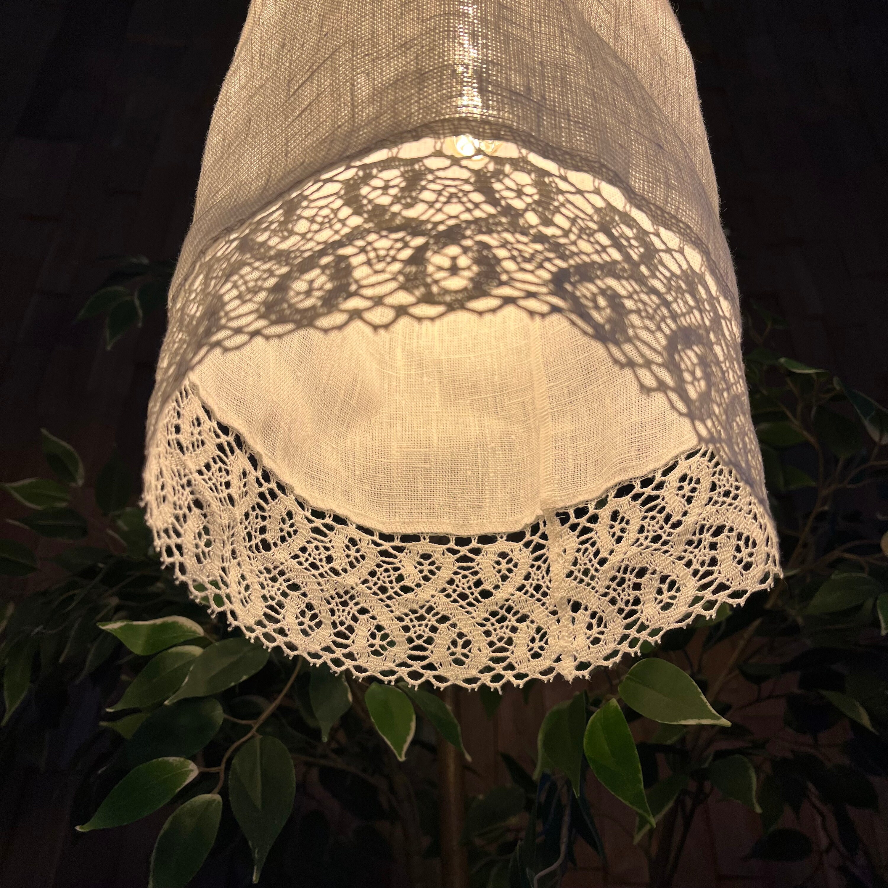Lace Lamp Shade SOFIA, Linen Fabric Ceiling Light, Long Narrow Lantern ...