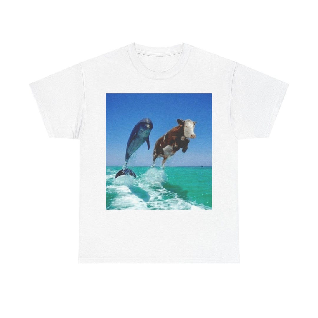 T-shirt - Cow Swimming With Dolphin - Ironic Meme T-shirt for Reddit ...