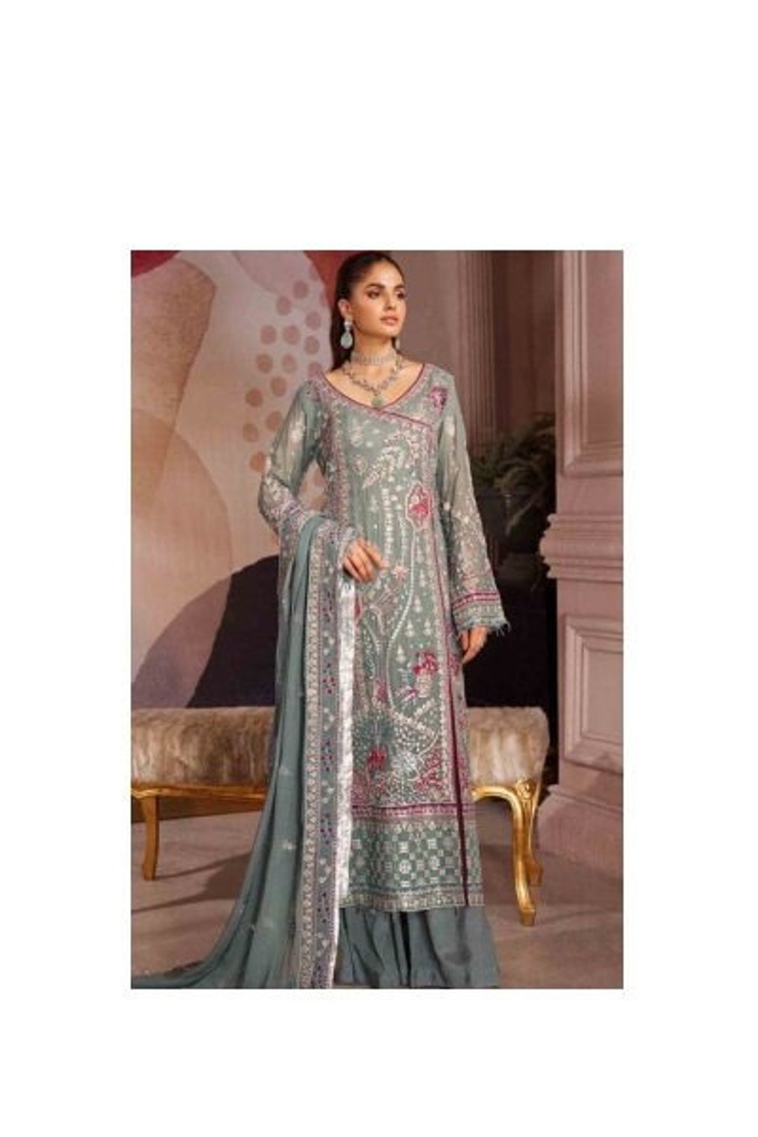 Pakistani Indian Bridal Wedding Dress Nikkah Outfit Designer Embroidery ...
