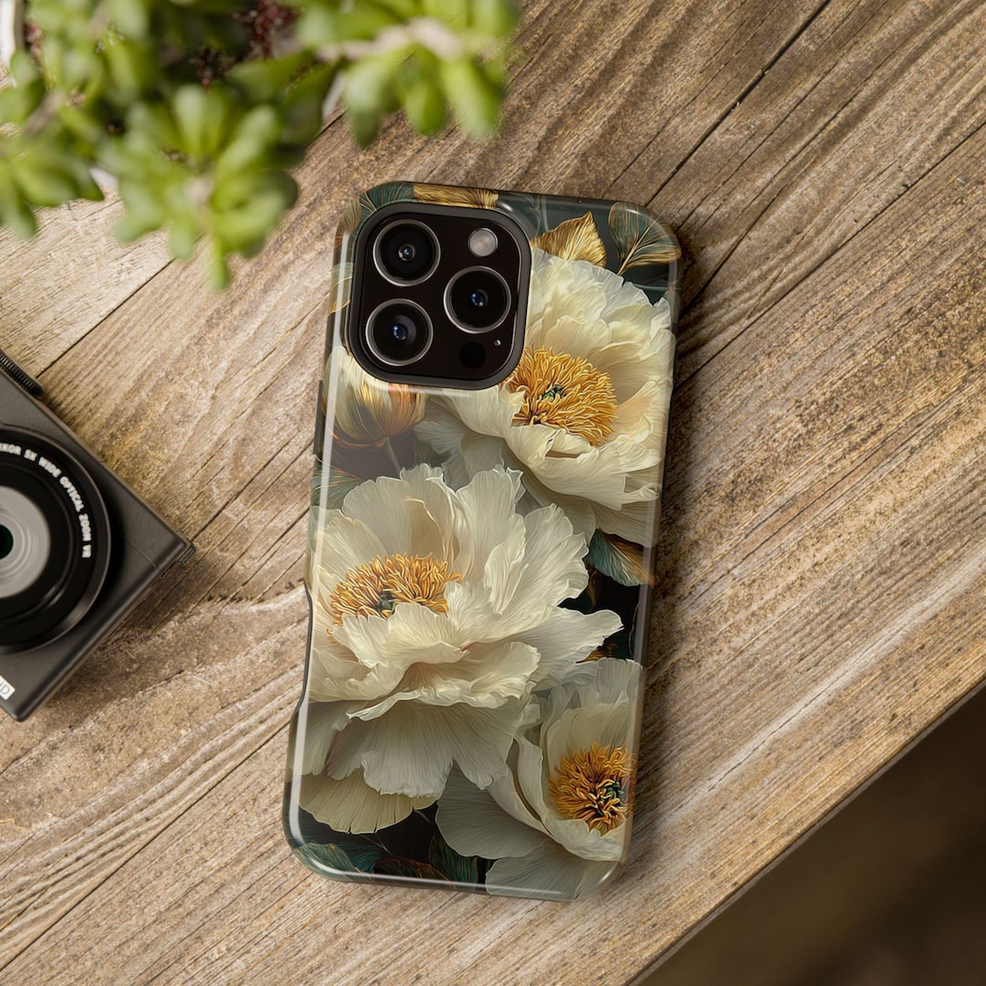 Magsafe Impact-resistant iPhone Case With Elegant White Peony Floral ...