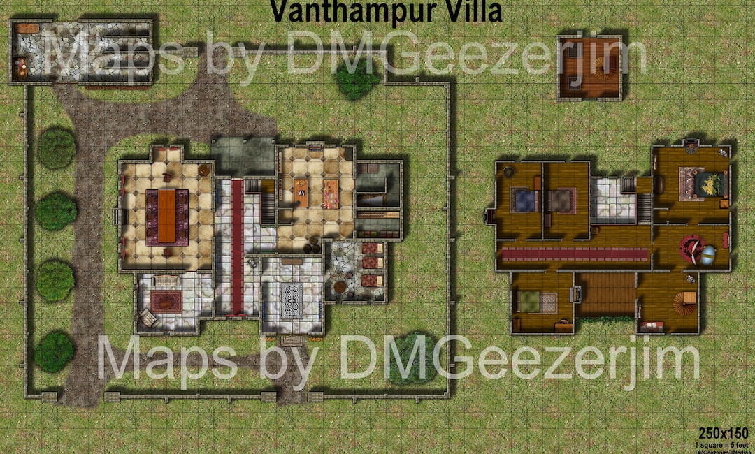 D&D VTT Map, Vanthampur Villa, Noble Villa Battle Map. TTRPG Digital ...