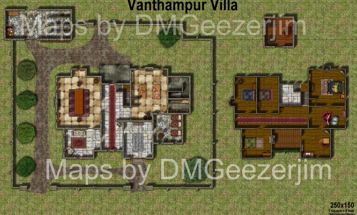 D&D VTT Map, Vanthampur Villa, Noble Villa Battle Map. TTRPG Digital ...