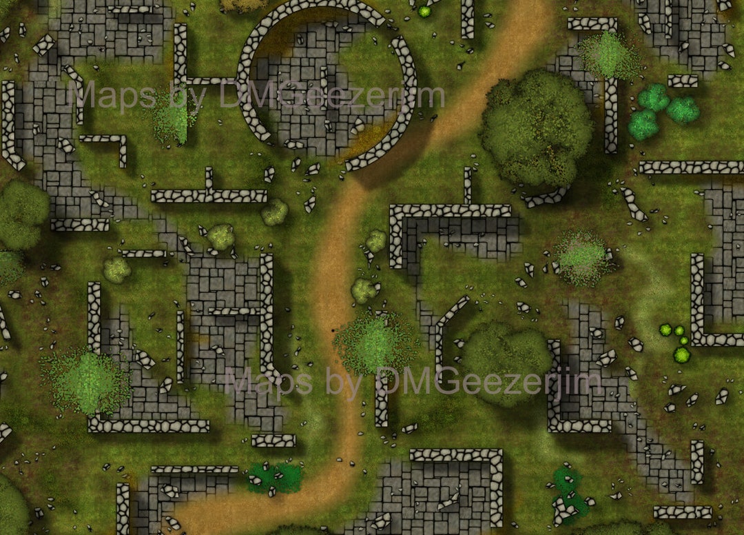 Outdoor Ruins Map VTT Map, RPG Map, D&D Digital Battle Map. Forested ...
