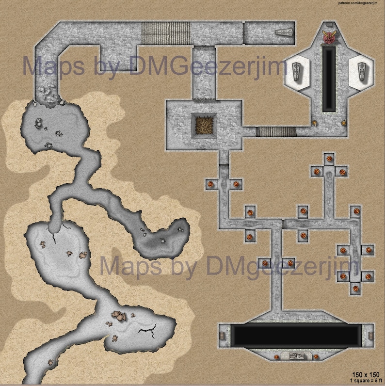 Cave to Tomb Battle Map, Dungeon VTT Map, RPG D&D Battle Map, Dungeon ...