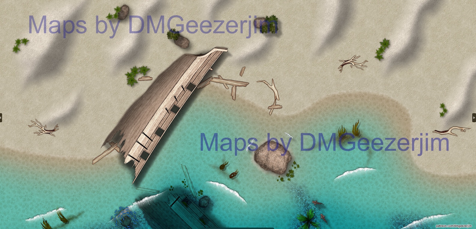 Beach or Ocean Shore Battlemap for D&D. Shipwreck Shore Battlemap for ...