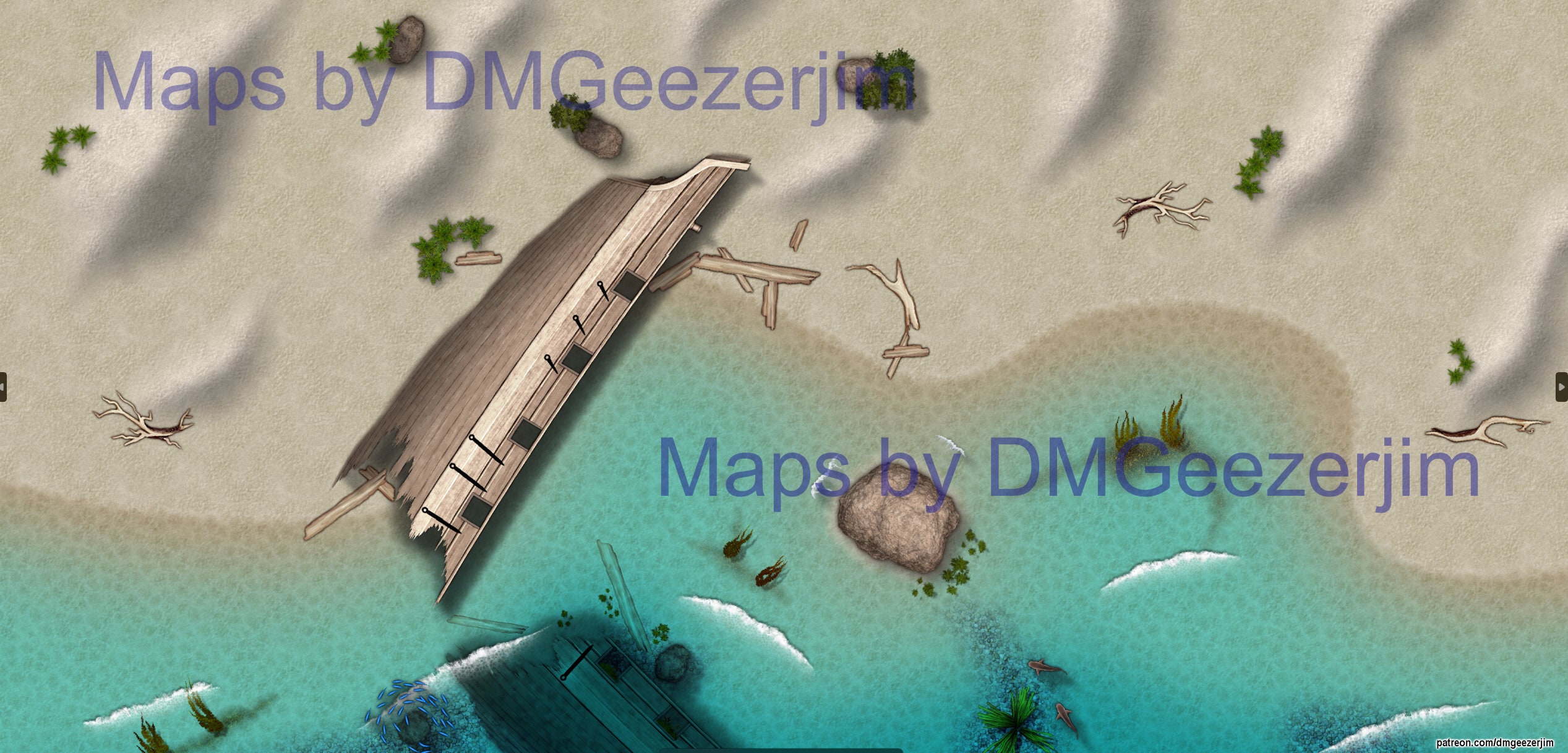 Beach or Ocean Shore Battlemap for D&D. Shipwreck Shore Battlemap for ...