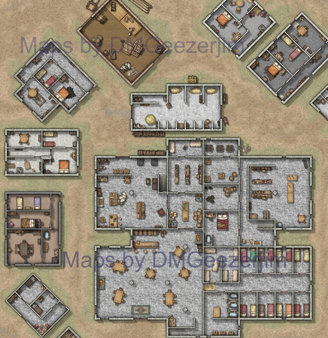 Town Battle Map, VTT RPG Settlement Map. D&D Settlement Battle Map ...