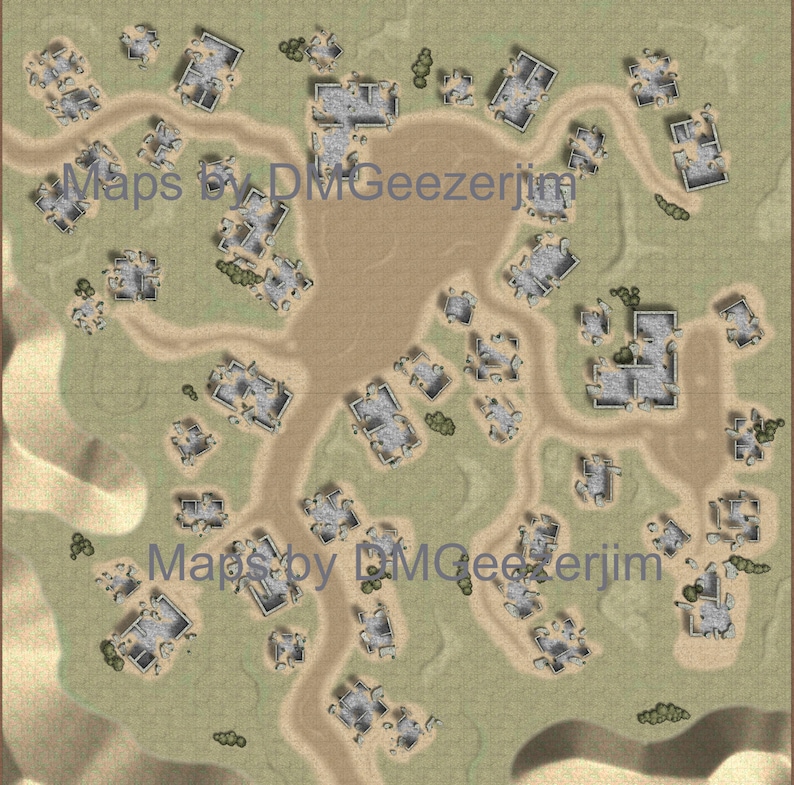 Ruined Village Battle Map, DND Battle Map, VTT Ready Ruined Village Map ...