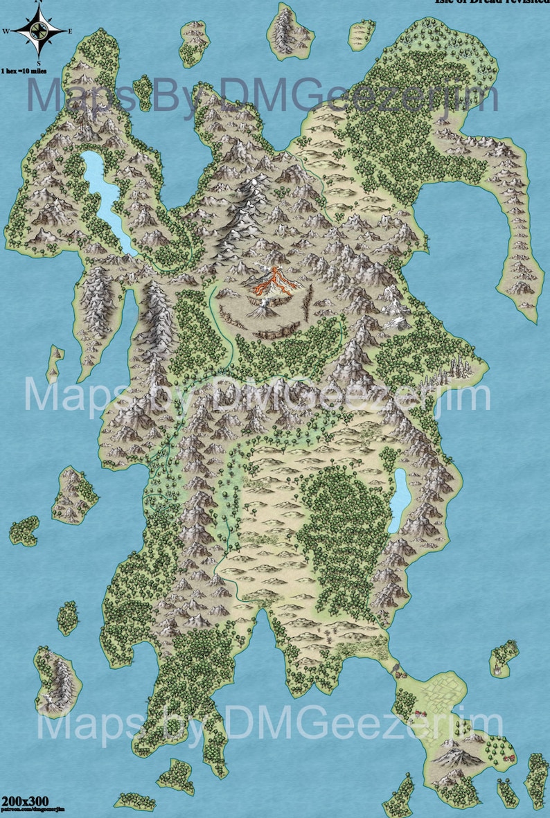 D&D Outdoor Map, Isle of Dread Remake, Digital RPG Map, Classic DND Map ...