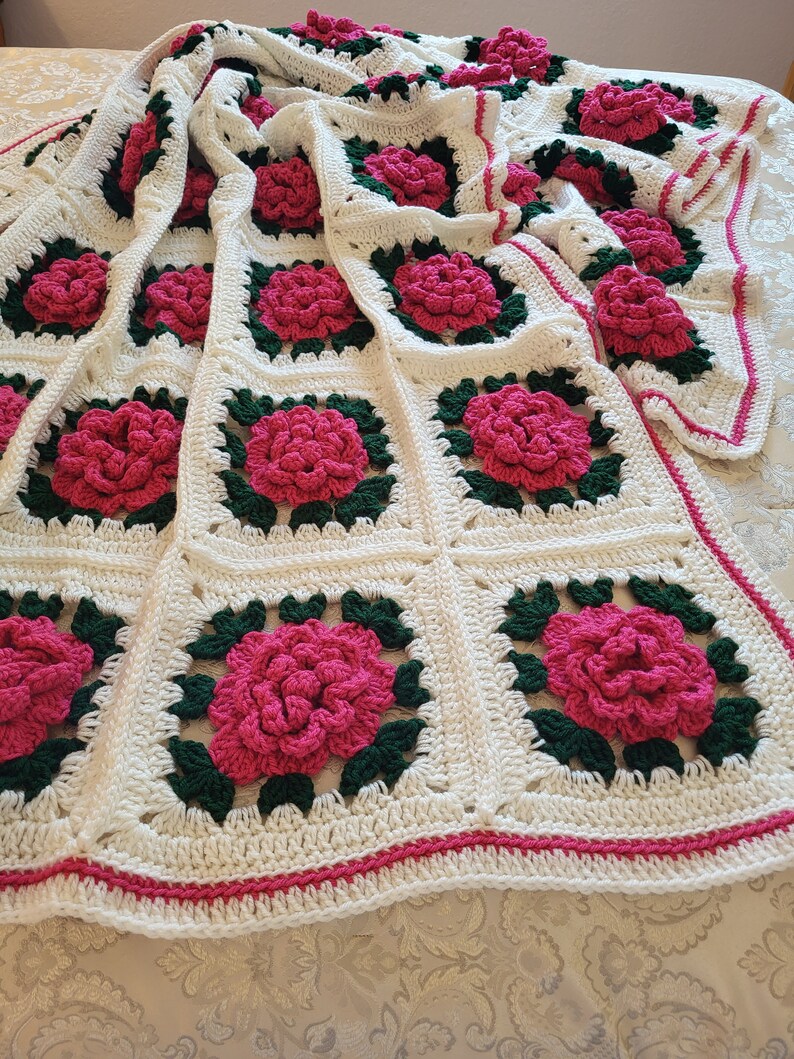 Raised Flower Crochet Afghan - Etsy